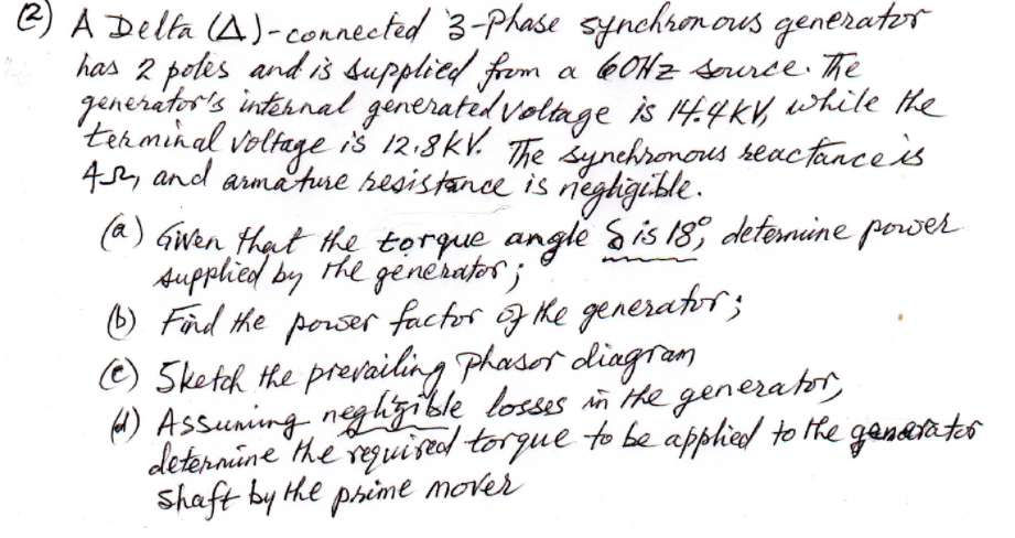 Solved 2) A Delta (A)-connected 3-Phase synchronous | Chegg.com