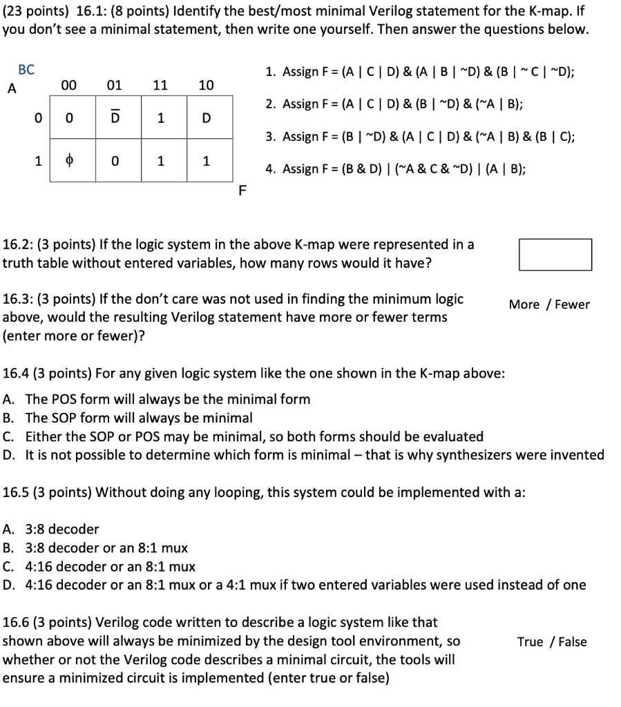 Solved (23 points) 16.1: (8 points) Identify the best/most | Chegg.com