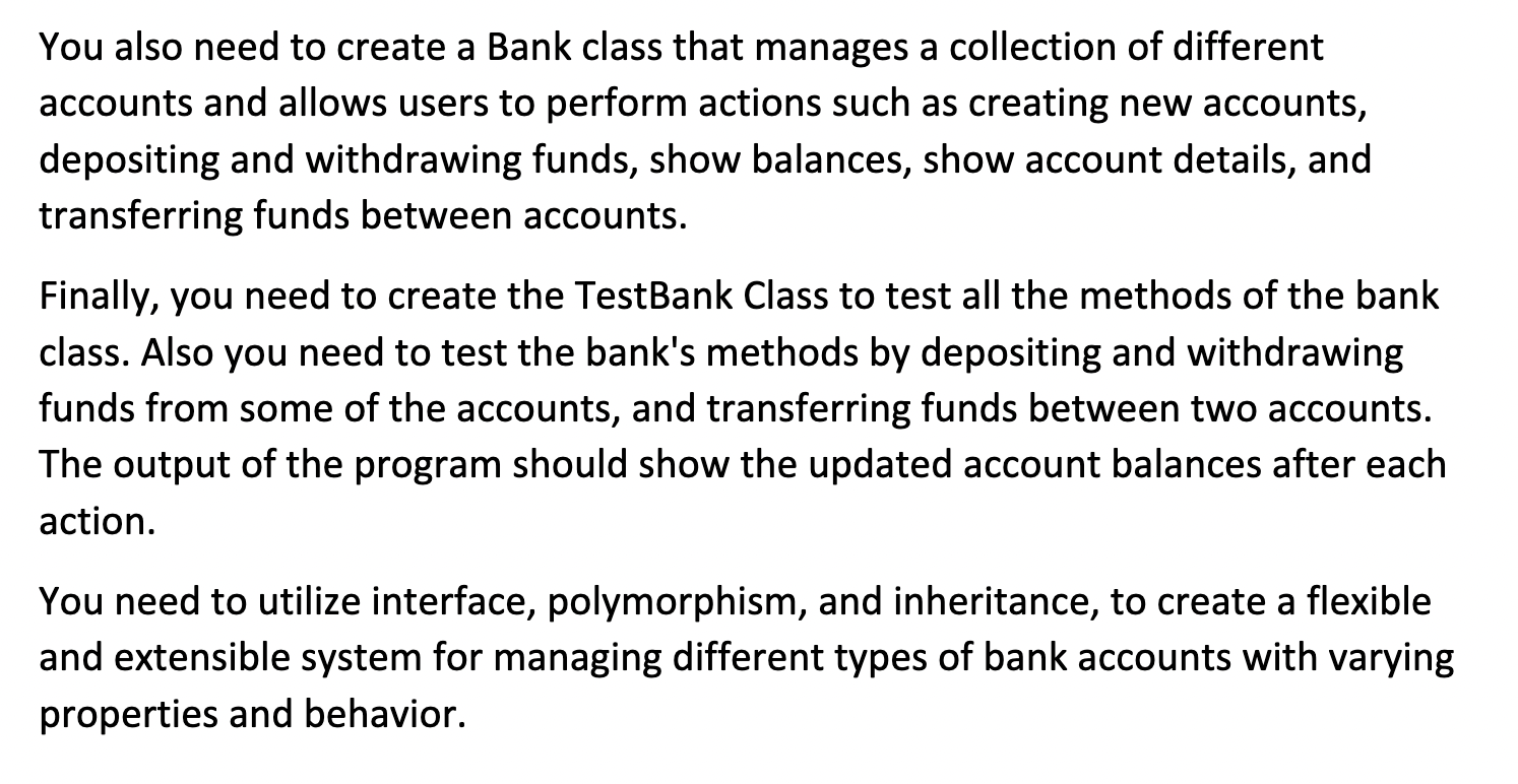 Solved Create an Account interface that contains methods | Chegg.com