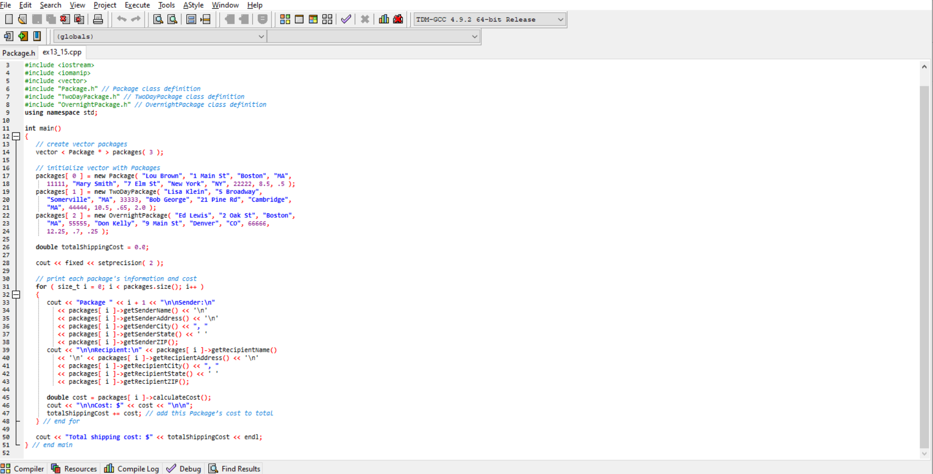 Solved File Edit Search View Project Execute Tools AStyle | Chegg.com