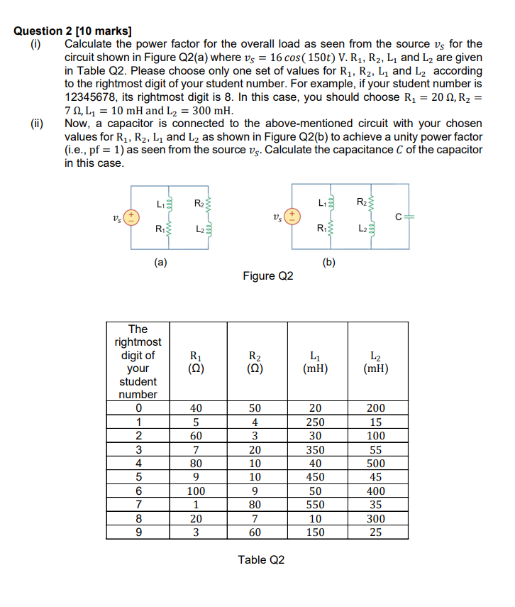 Solved Question 2 [10 marks] (i) (ii) Calculate the power | Chegg.com