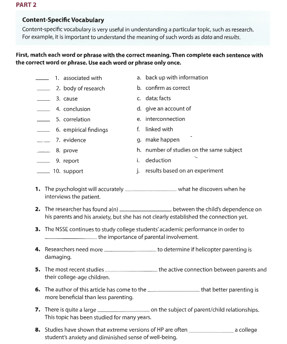 Solved PART 2 Content-Specific Vocabulary Content-specific | Chegg.com