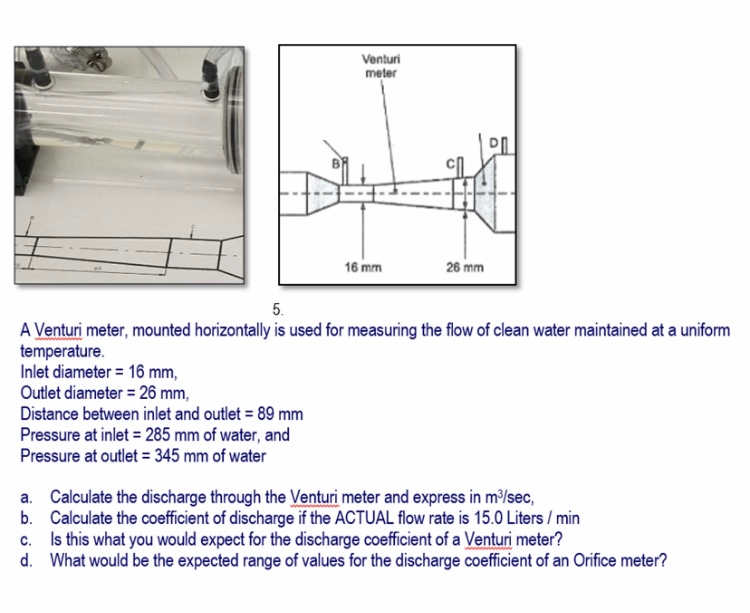 Solved Venturi meter 16 mm 26 mm A Venturi meter, mounted | Chegg.com