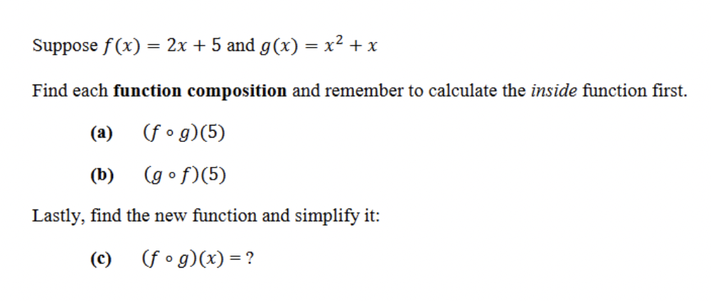 Solved Suppose F X 2x 5 And G X X2 X Find Each Function