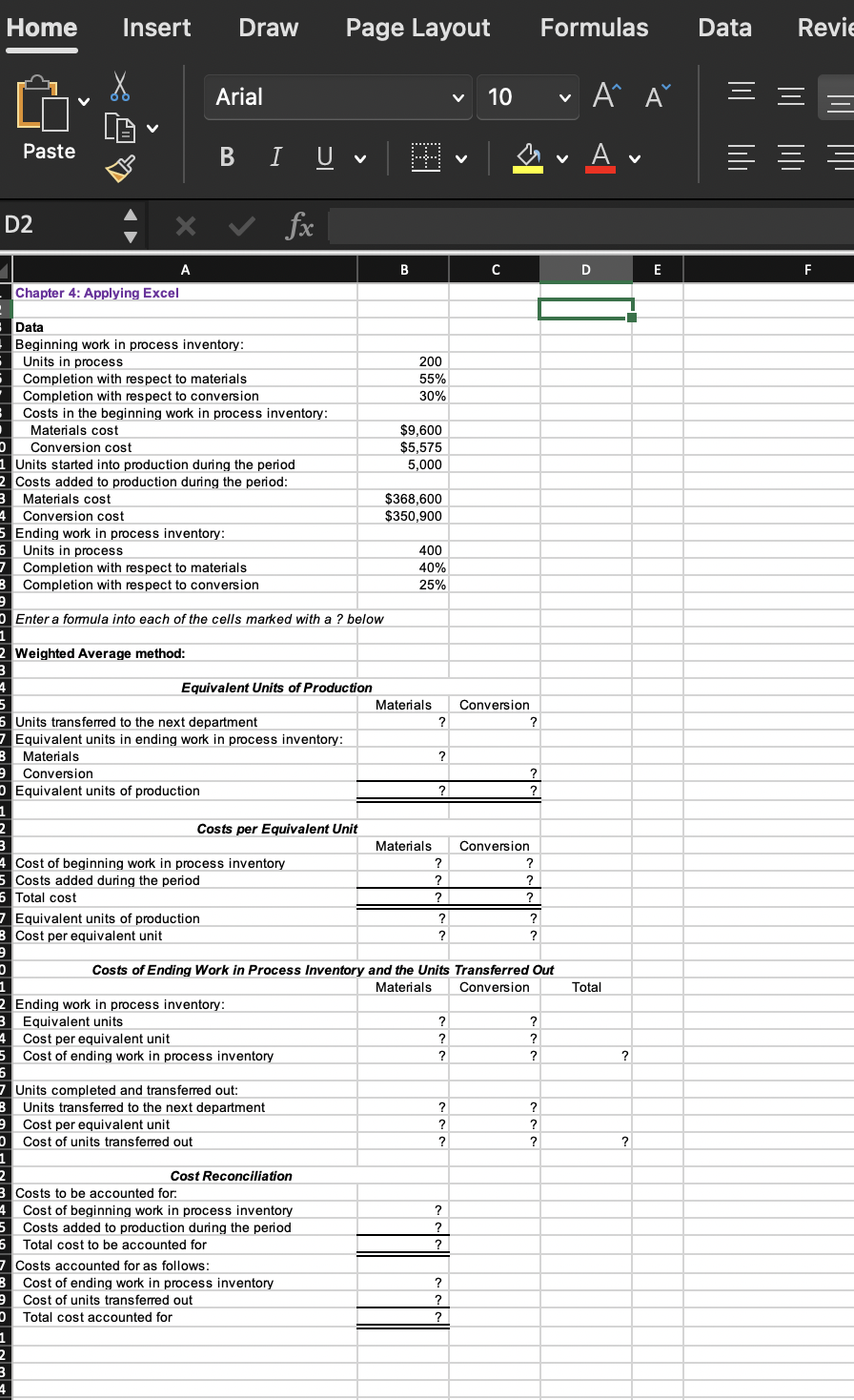 Solved Home Insert Draw Page Layout Formulas Data Revie | Chegg.com