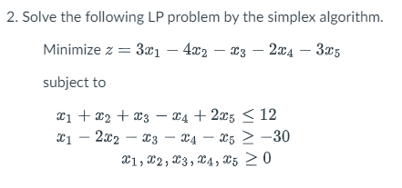 Solved 2. Solve the following LP problem by the simplex | Chegg.com