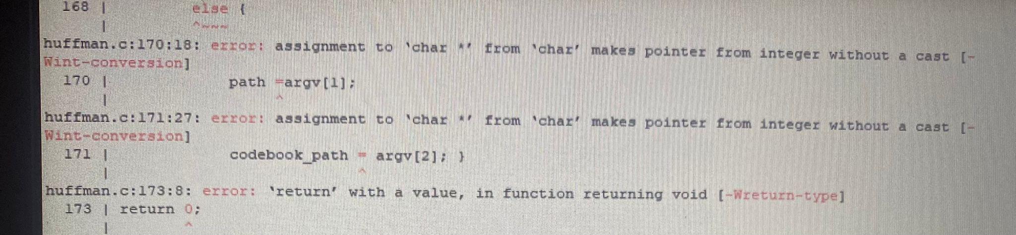Solved huffman. c:170:18: exsox: assignment to 'char *' from | Chegg.com