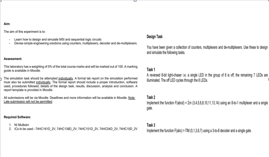 Aim: The aim of this experiment is to: Design Task | Chegg.com