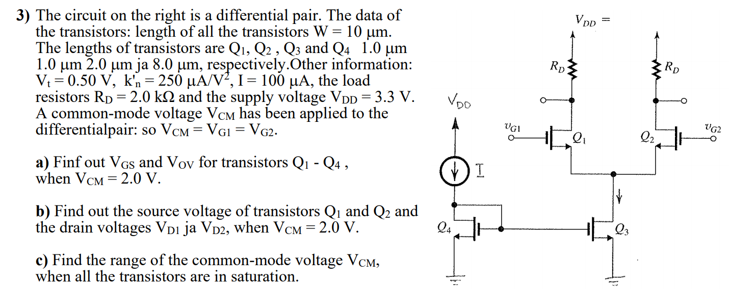 Solved Vpp = 3) The circuit on the right is a differential | Chegg.com