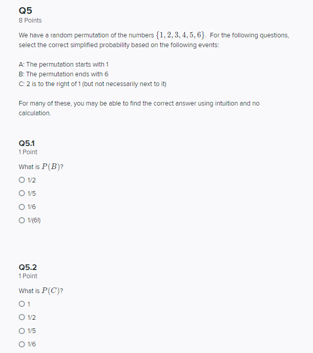 Solved Q5 8 Points We have a random permutation of the | Chegg.com