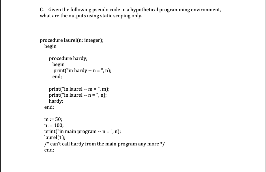Solved C. Given the following pseudo code in a hypothetical | Chegg.com
