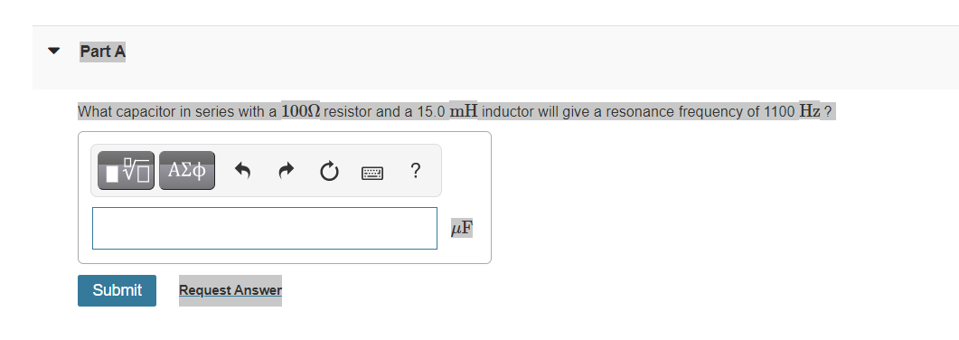 Solved Part A What capacitor in series with a 10082 resistor | Chegg.com