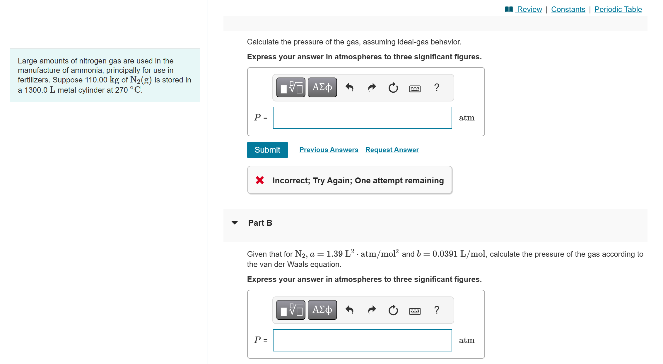 Solved Calculate the pressure of the gas, assuming ideal-gas | Chegg.com