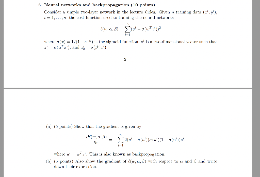 Solved 6. Neural networks and backpropagation ( 10 points). | Chegg.com