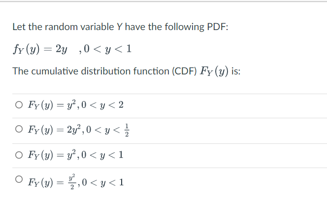 Solved Let the random variable Y have the following PDF: | Chegg.com
