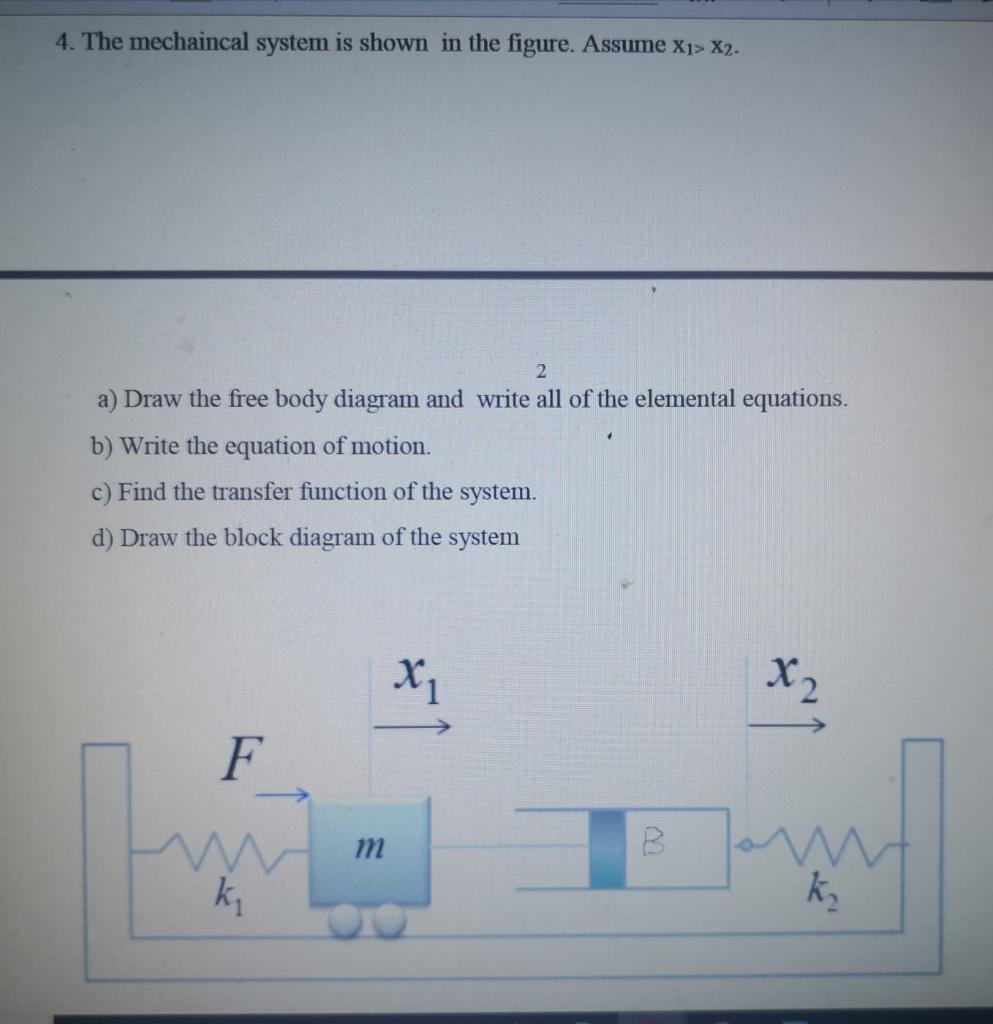 Solved 4. The mechaincal system is shown in the figure. | Chegg.com