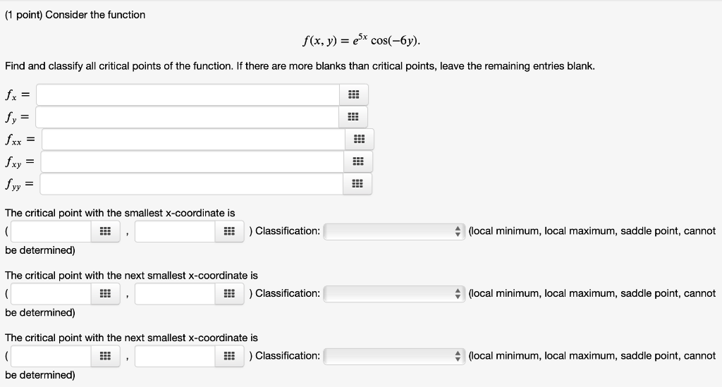 Solved (1 point) Consider the function f(x, y) = e5x | Chegg.com