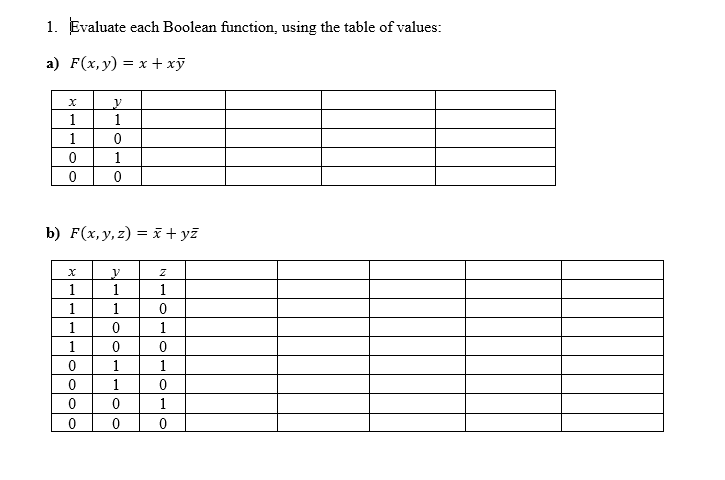 Solved 1 Evaluate Each Boolean Function Using The Table Of 7918