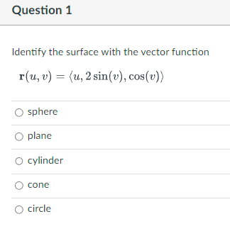 Solved Identify the surface with the vector function | Chegg.com