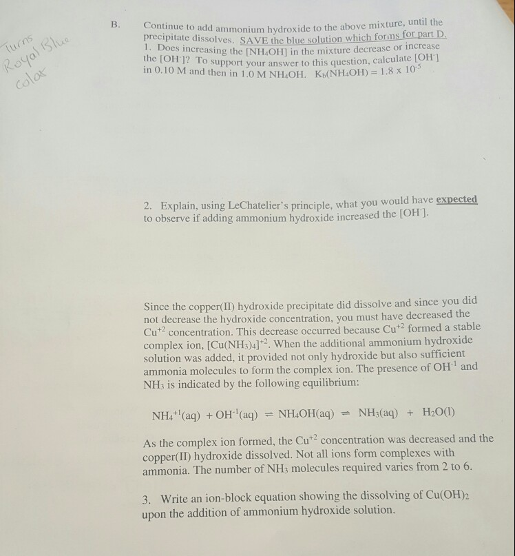 Solved Experiment 17: Complex lons and Amphoterie Hydroxides | Chegg.com