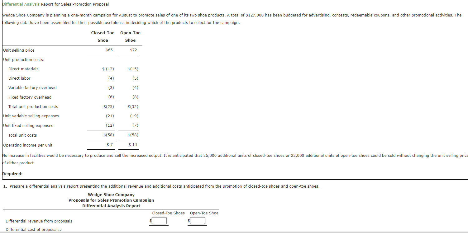Solved Differential Analysis Report for Sales Promotion | Chegg.com