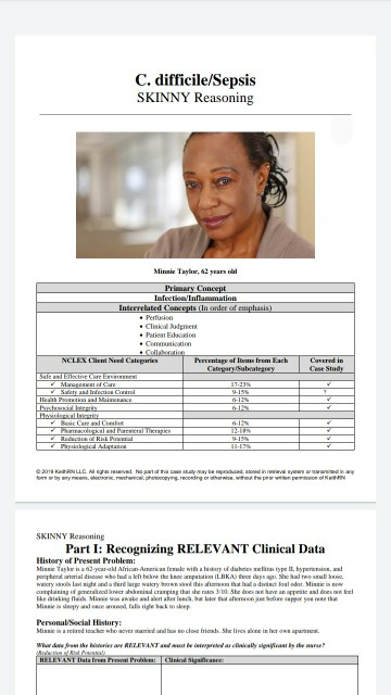 C. difficile/Sepsis SKINNY Reasoning Mini Iss, and | Chegg.com