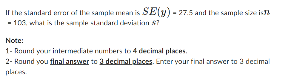 Solved If the standard error of the sample mean is | Chegg.com