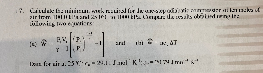 Solved 17. Calculate the minimum work required for the | Chegg.com