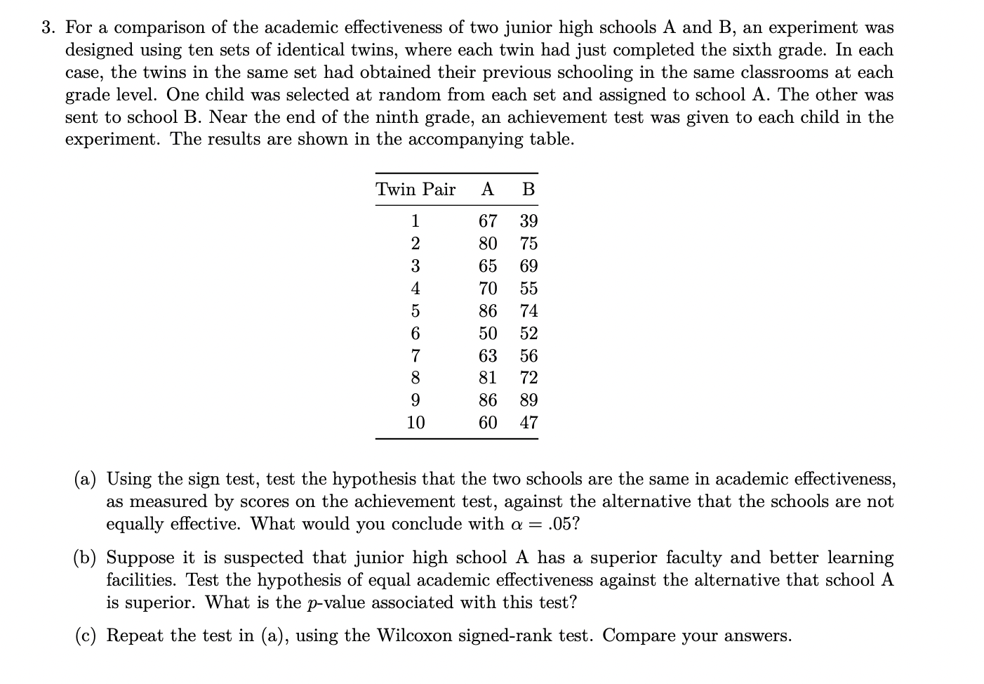 Solved 3. For a comparison of the academic effectiveness of | Chegg.com