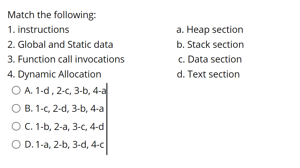 Solved Match the following: 1. instructions 2. Global and | Chegg.com
