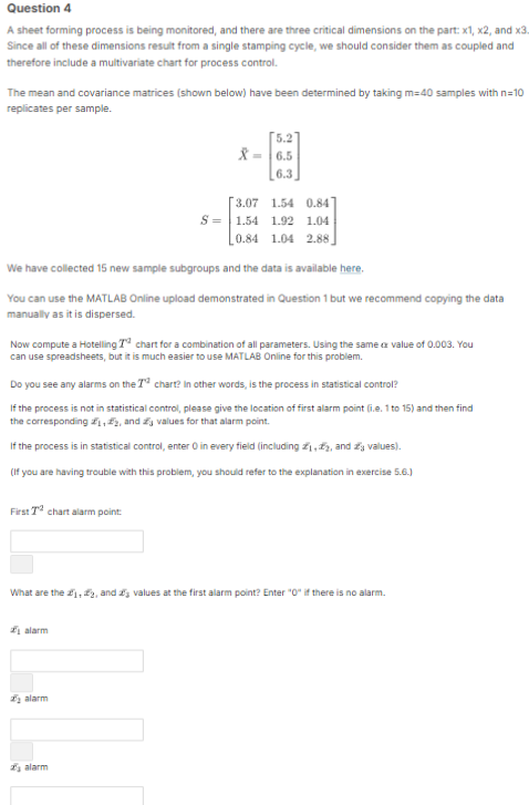 Solved Question 4A sheet forming process is being monitored, | Chegg.com