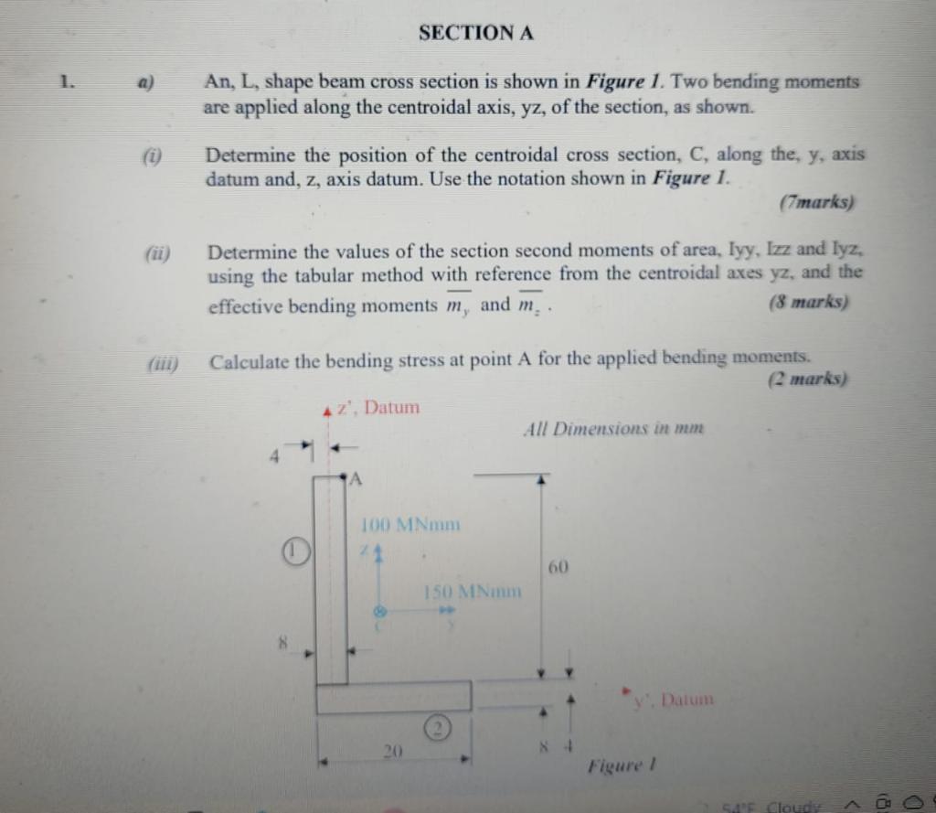 Solved SECTION A An, L, shape beam cross section is shown in | Chegg.com