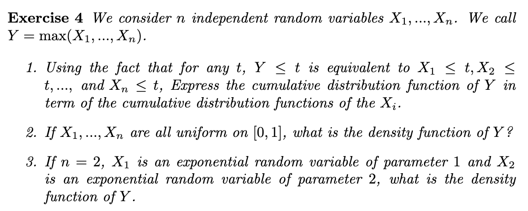 Solved Exercise 4 We consider n independent random variables | Chegg.com
