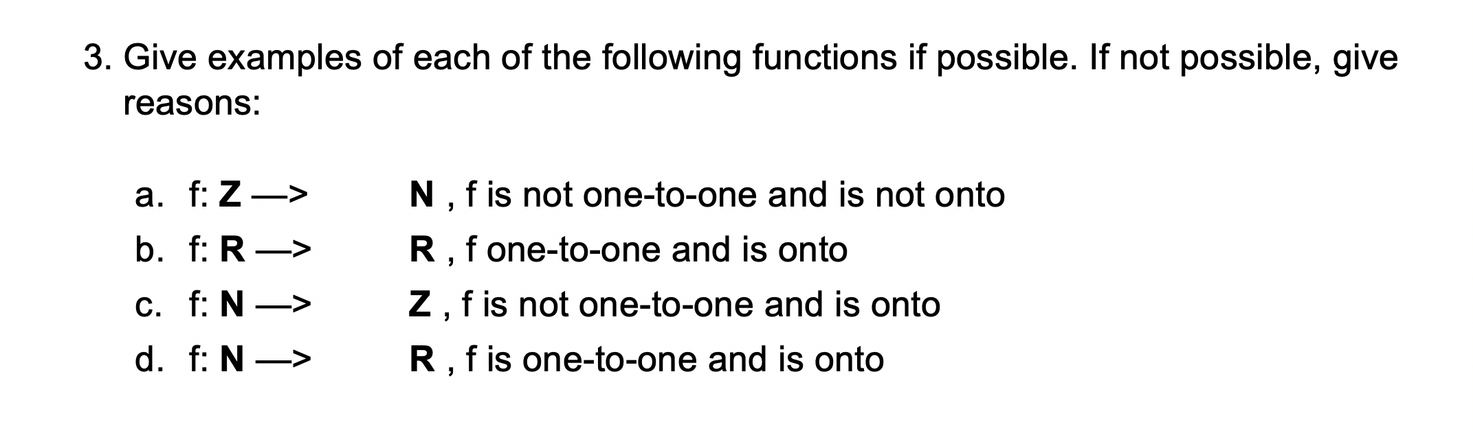 Solved 3. Give examples of each of the following functions | Chegg.com