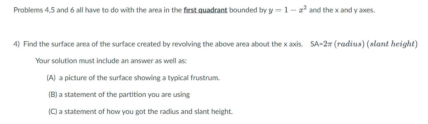 Solved Problems 4,5 and 6 all have to do with the area in | Chegg.com