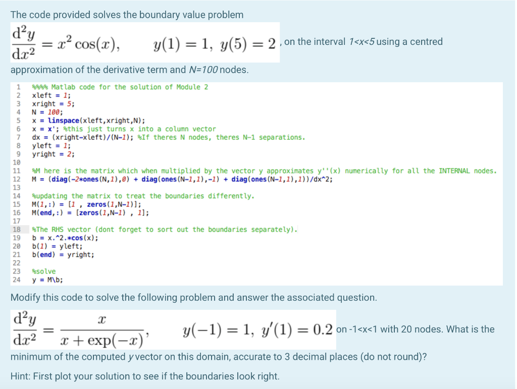 The Code Provided Solves The Boundary Value Problem