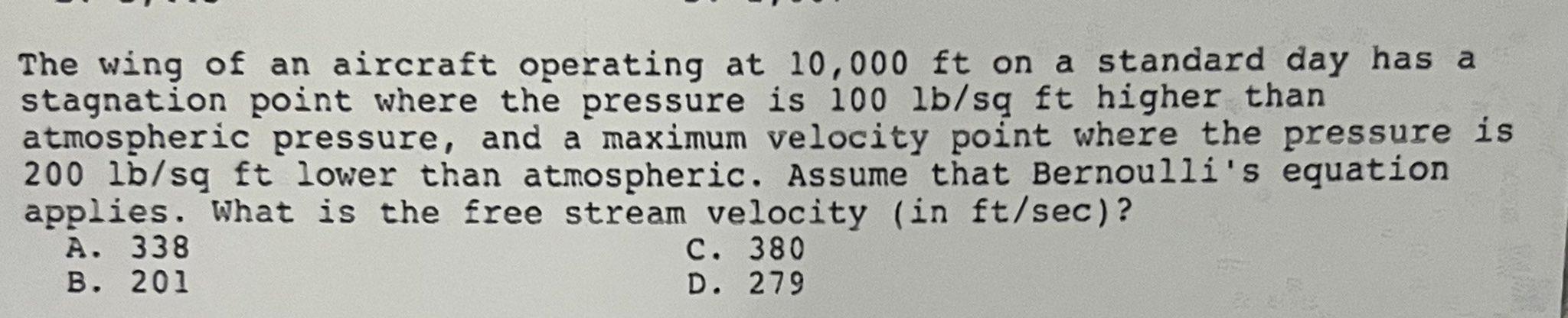 Solved The wing of an aircraft operating at 10,000ft on a | Chegg.com