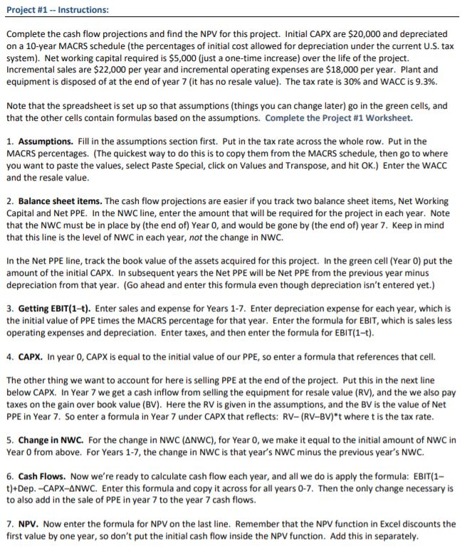 Solved Project 1 Instructions Complete The Cash Flow