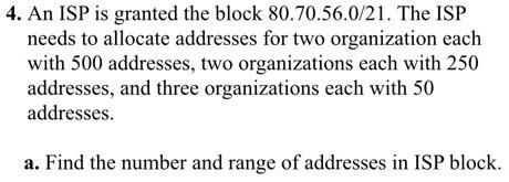 Solved 4. An ISP is granted the block 80.70.56.0/21. The ISP | Chegg.com