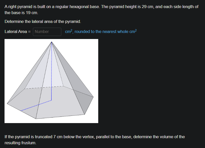 Solved A right pyramid is built on a regular hexagonal base. | Chegg.com