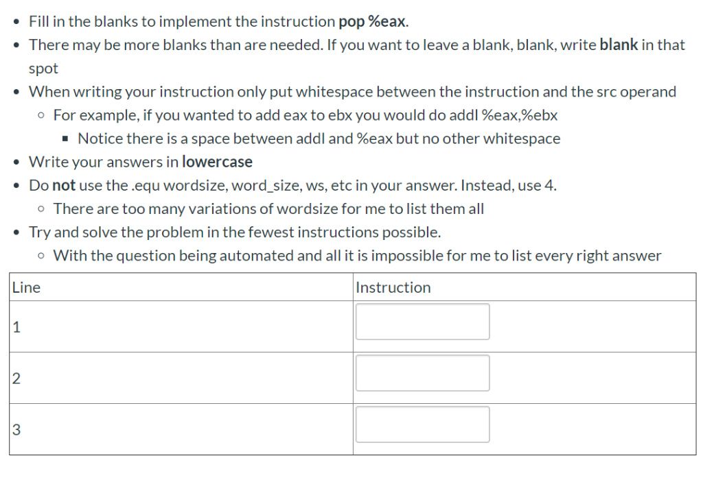Solved . Fill in the blanks to implement the instruction | Chegg.com