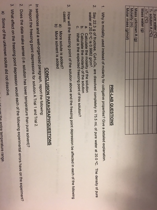 Solved Why Is Molality Used Instead Of Molarity For