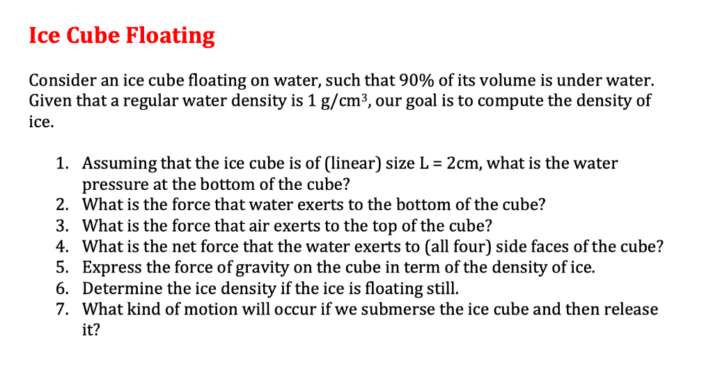 Solved Ice Cube Floating Consider an ice cube floating on | Chegg.com