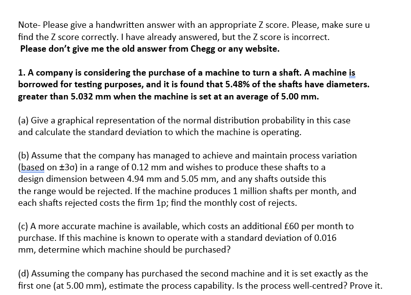 Solved Note- Please give a handwritten answer with an | Chegg.com