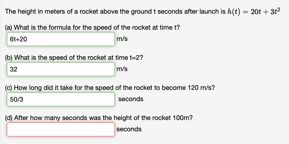 Solved The height in meters of a rocket above the ground t | Chegg.com