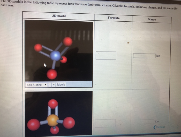 The 3D models in the following table represent ions | Chegg.com