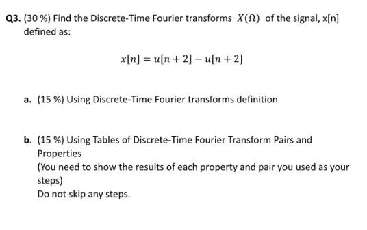Solved Q3. ( 30%) Find the Discrete-Time Fourier transforms | Chegg.com