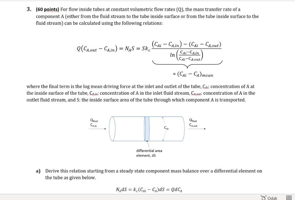 Solved 3. (60 points) For flow inside tubes at constant | Chegg.com