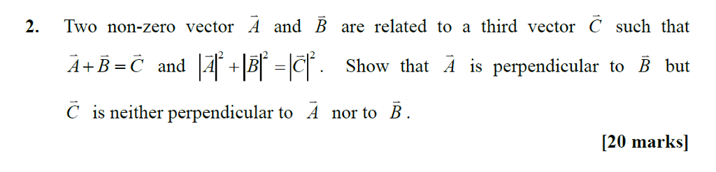 Solved 2. Two non-zero vector A and B are related to a third | Chegg.com