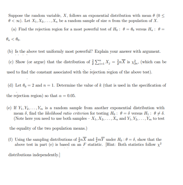 Solved Suppose the random variable, X, follows an | Chegg.com
